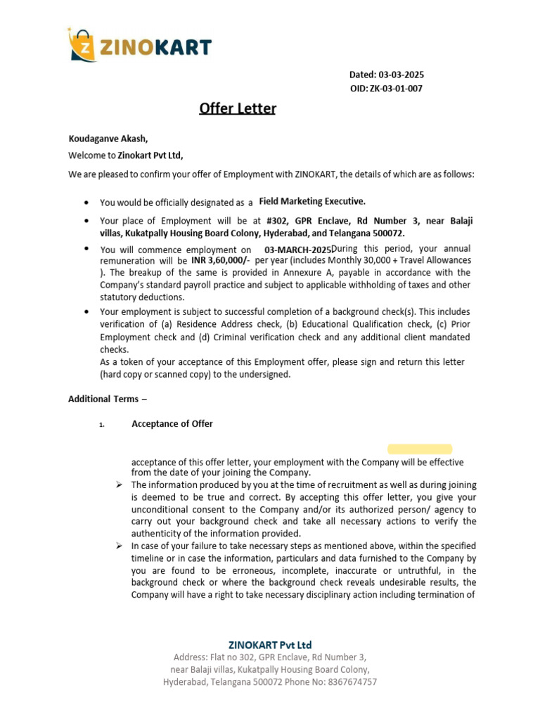 Acceptance of Offer Letter I | PDF | Employment | Background Check