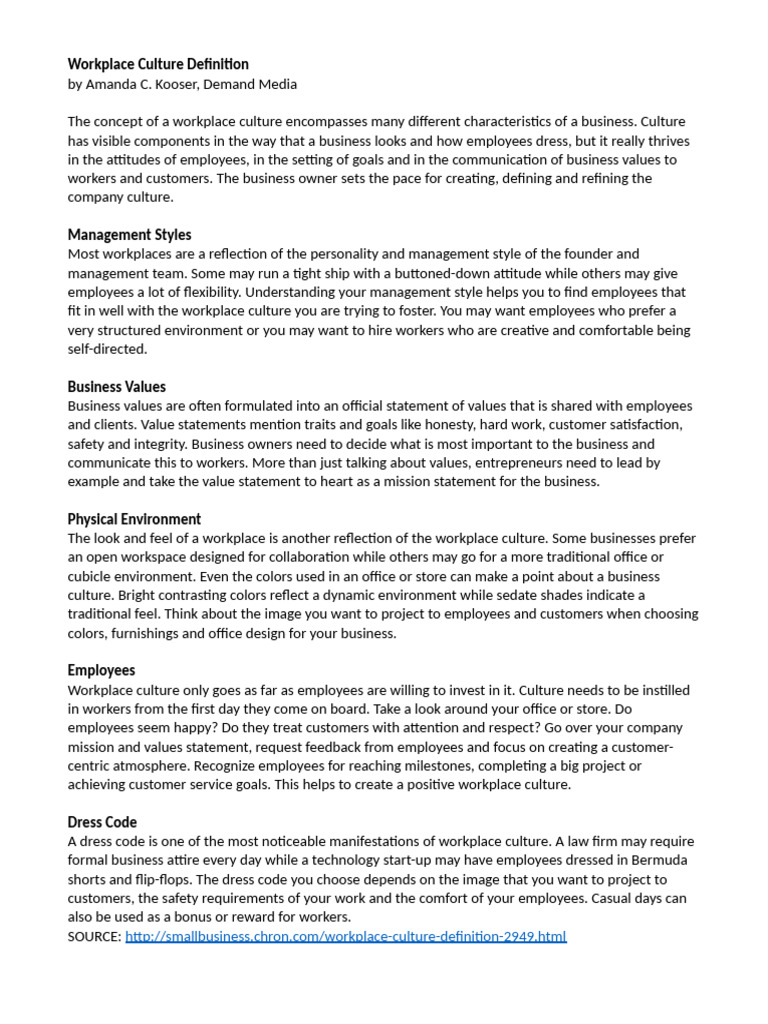 Workplace Culture Definition | PDF | Organizational Culture ...