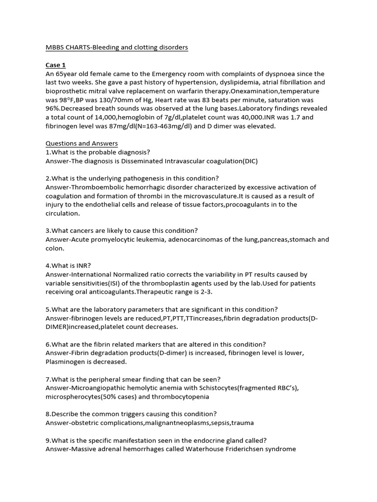 Bleeding and Clotting Disorder Charts | PDF | Coagulation | Bleeding