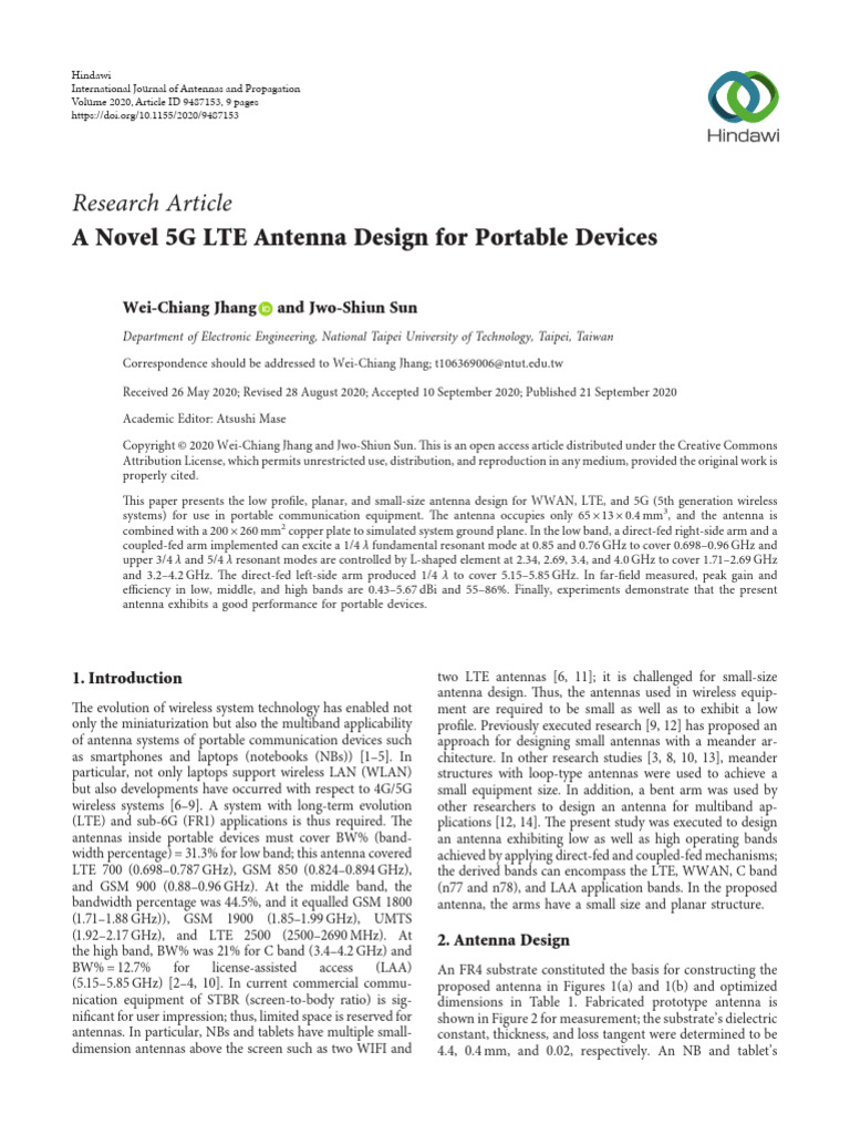 A Novel 5G LTE Antenna Design For Portable Devices | PDF | Antenna ...