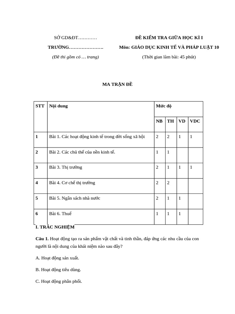 De Thi GK 1 HDTNHN 10 CD de 2 | PDF