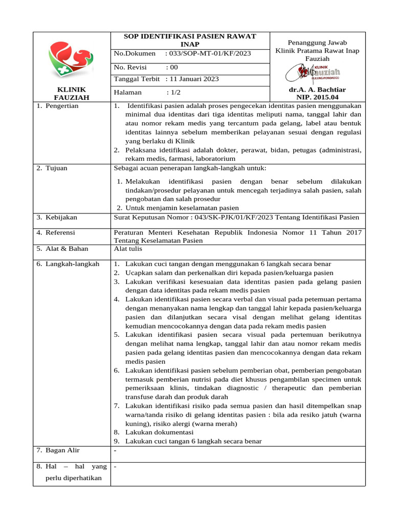Sop Identifikasi Pasien Rawat Inap | PDF