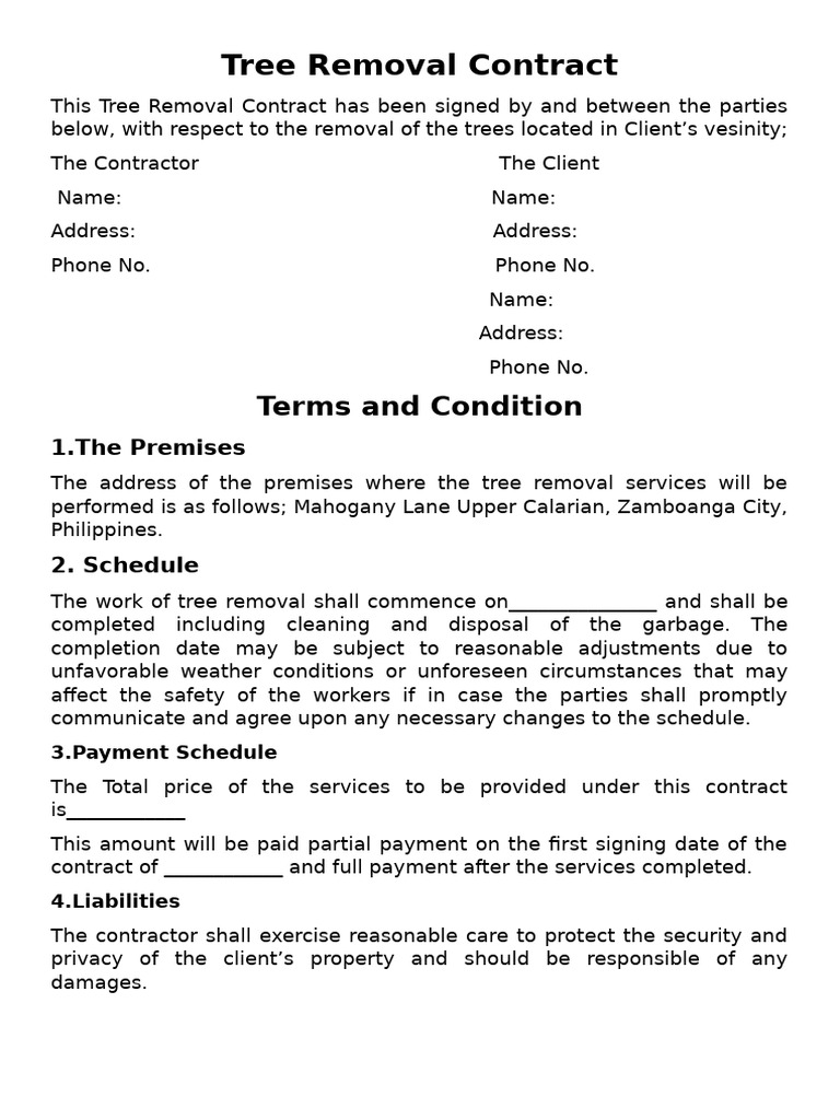Tree Removal Contract Agreement | PDF