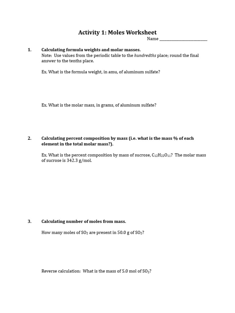 Moles Calculation Worksheet | PDF | Mole (Unit) | Iron