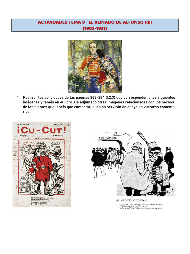 ACTIVIDADES TEMA 9 ALFONSO XIII (1) | PDF