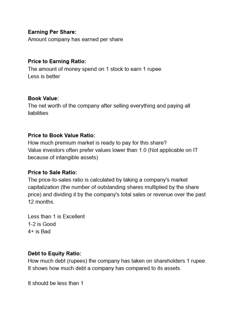 Stock Ratios | PDF