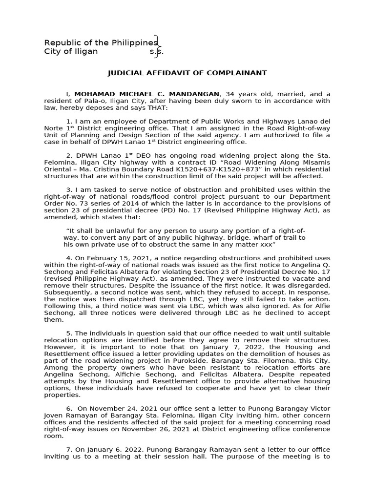 Complaint Affidavit | PDF | Affidavit | Justice