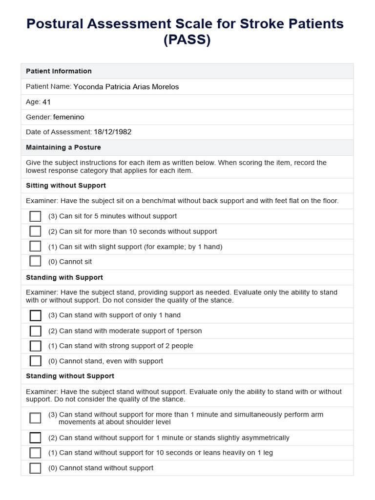 Postural Assessment Scale For Stroke Patients Pass | PDF