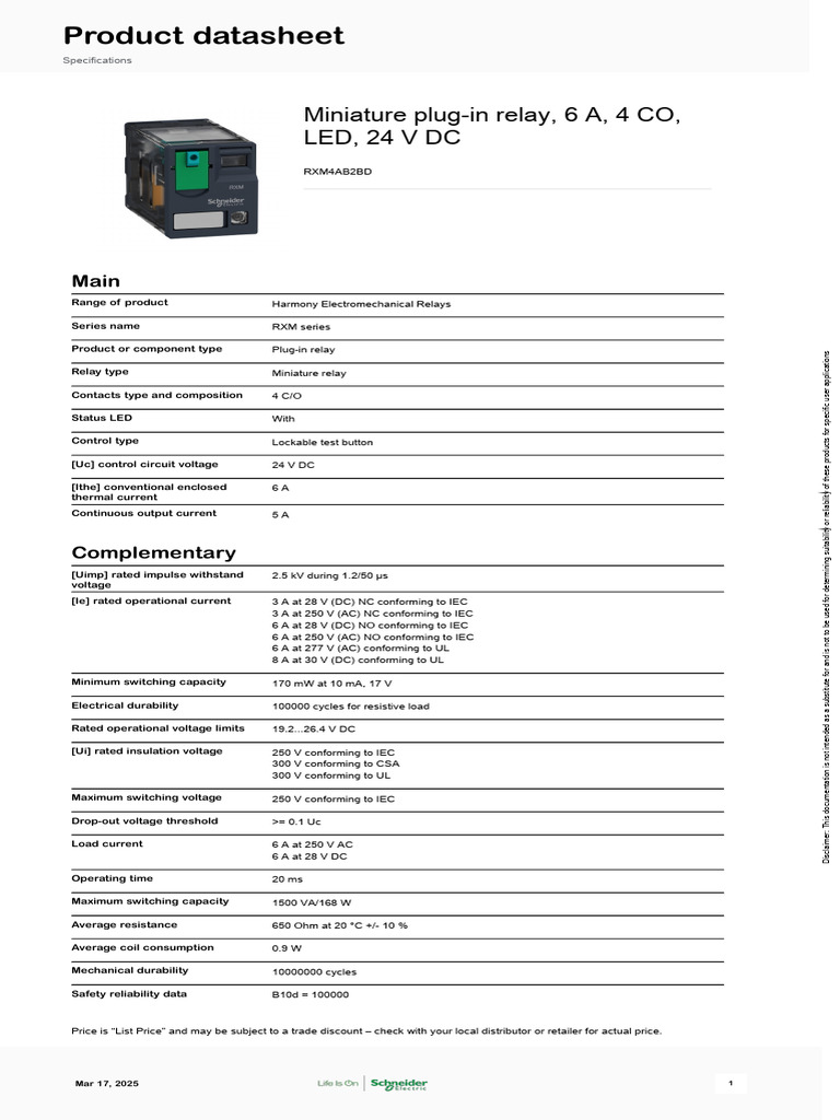 Schneider Electric_Zelio-Relays_RXM4AB2BD | PDF | Relay | Power Engineering