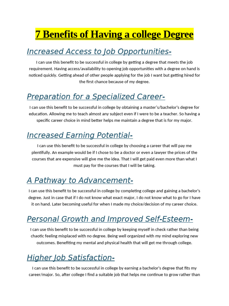 10 Benefits of Having A College Degree (Article) | PDF | Academic ...