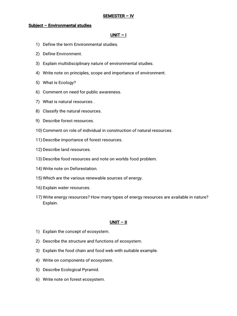 EVS Question Bank 1 | PDF