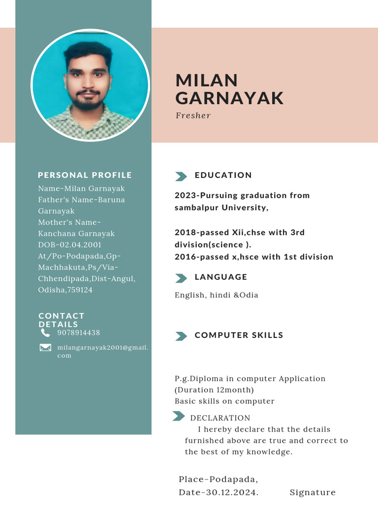 Milan Garnayak's Personal Profile | PDF