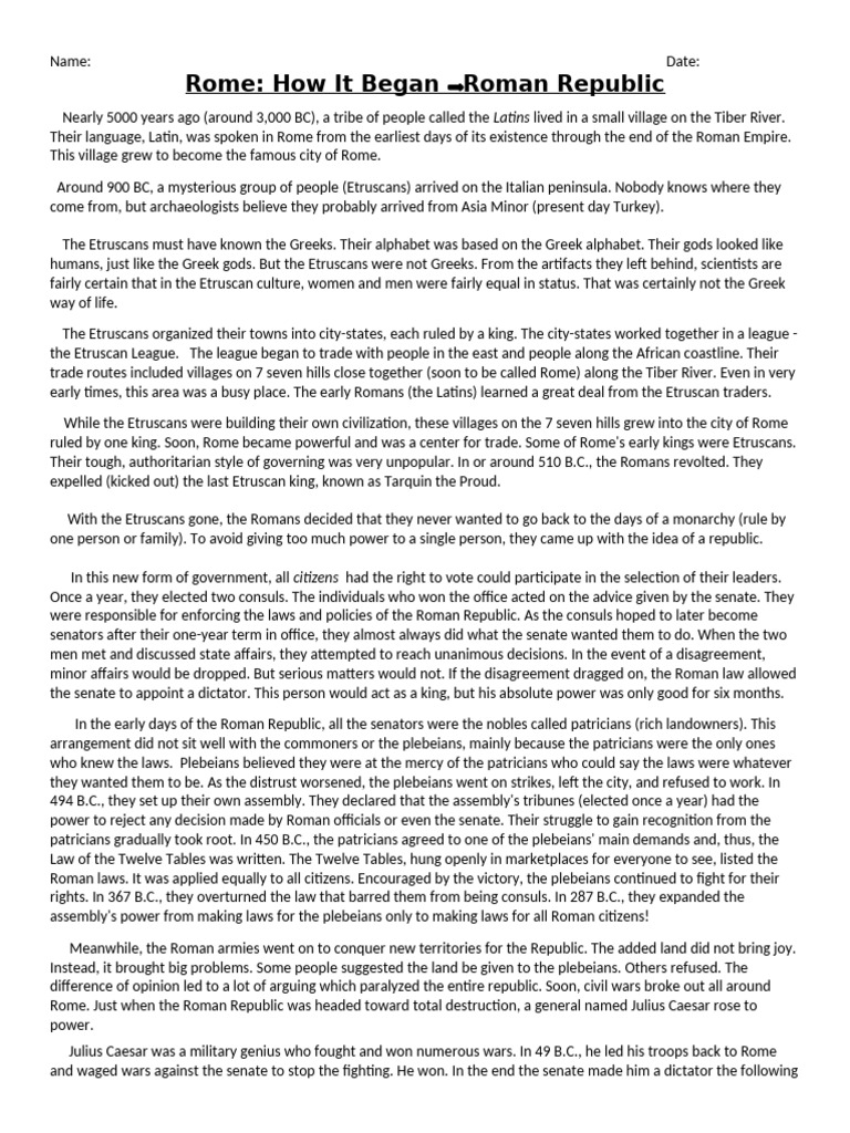 Rome - Beginings To Republic | PDF | Roman Republic | Ancient Rome