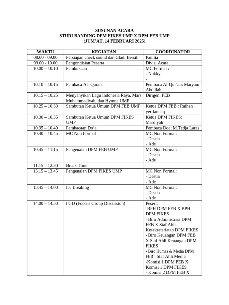 Rundown - Acara Studi Banding | PDF