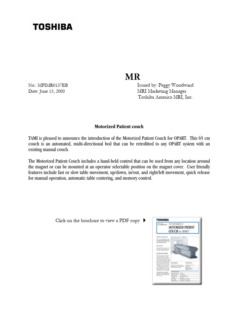 Motorized Patient Couch MPIMR0137EB - Motorcouch | PDF | Magnetic ...