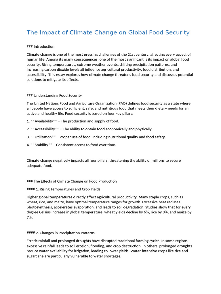 The Impact of Climate Change on Global Food Security | PDF | Food ...