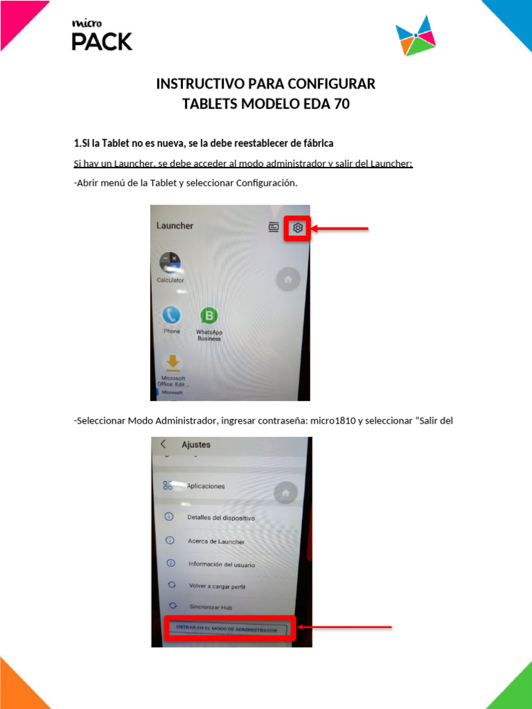 Instructivo para Configurar Tablets Eda 70 | PDF | Tableta | Software