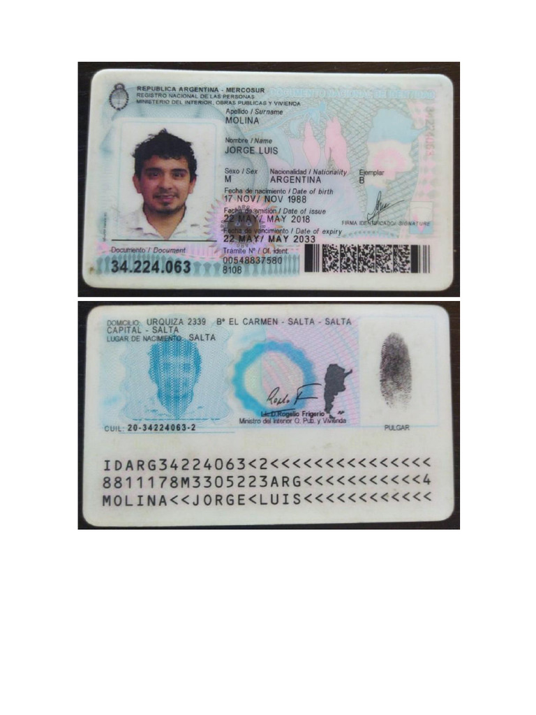 DNI - Jorge Molina - Anverso y Reverso | PDF