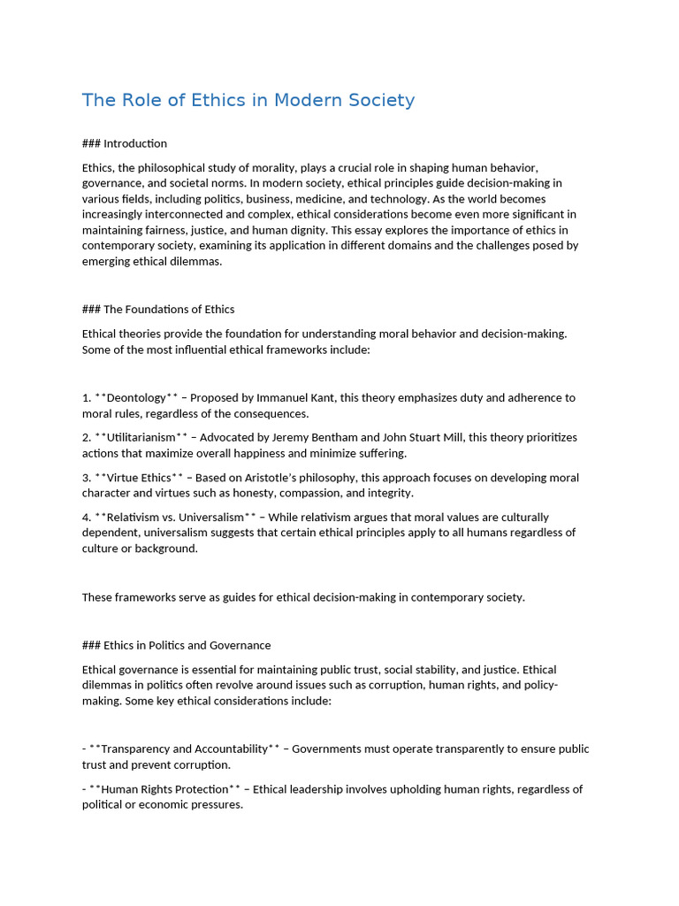 Ethics' Impact on Modern Society | PDF | Morality