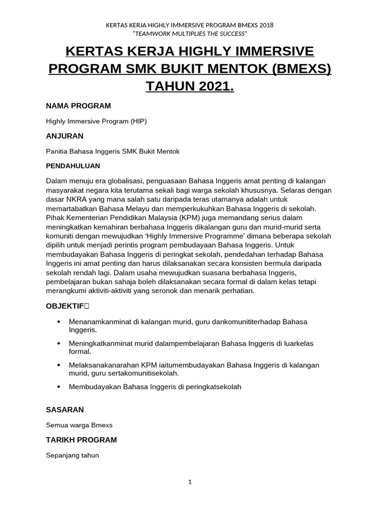 Contoh Kertas Kerja HIP | PDF