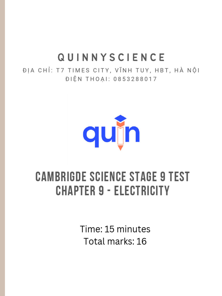 Science Stage 9 Test Chapter 9 - Electricity | PDF