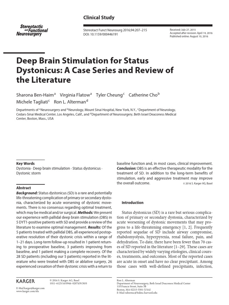 Deep Brain Stimulation For Status | PDF | Deep Brain Stimulation | Dystonia