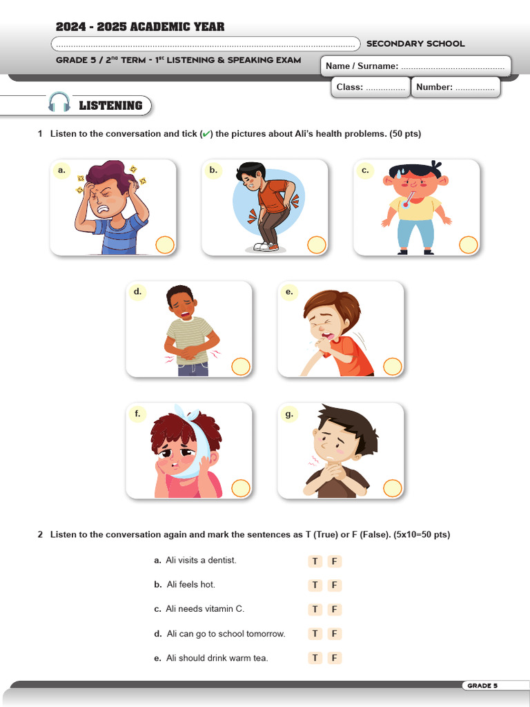 Grade 5 Term 2 Listening & Speaking Exam 1 | PDF