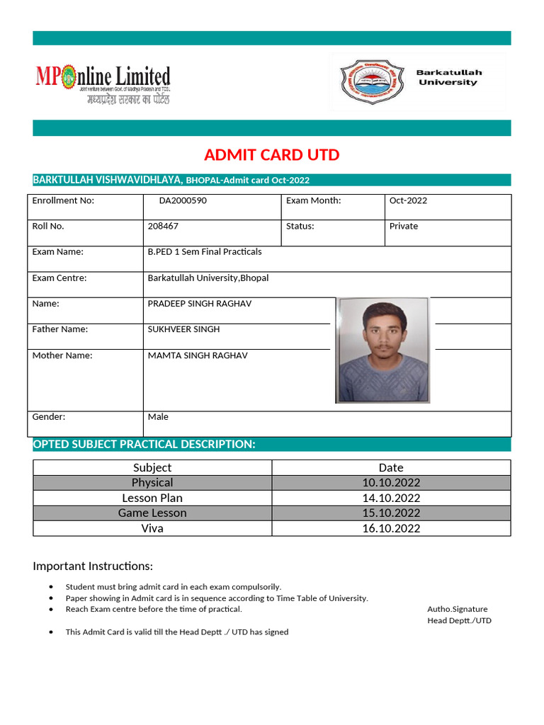 Admit Card Utd | PDF