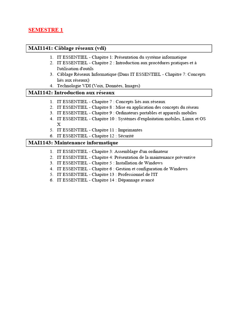 Cours de Réseaux et Maintenance IT | PDF