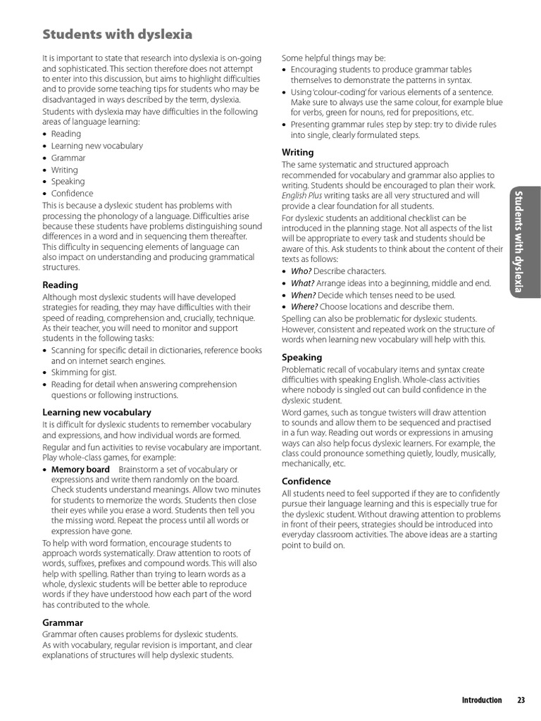 Teaching Strategies for Dyslexic Students | PDF | Dyslexia | Reading ...