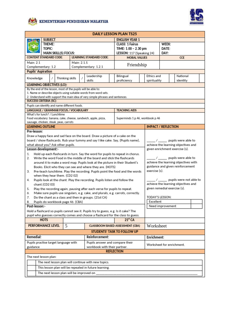10.6 BI Y1 LP TS25 - Unit 4 (LP 117-160) | PDF | Lesson Plan | Vocabulary