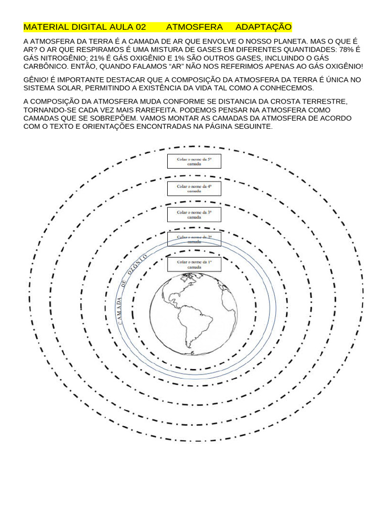 Atividade Adaptada Atmosfera Da Terra Ciencias | PDF | Atmosfera | Terra