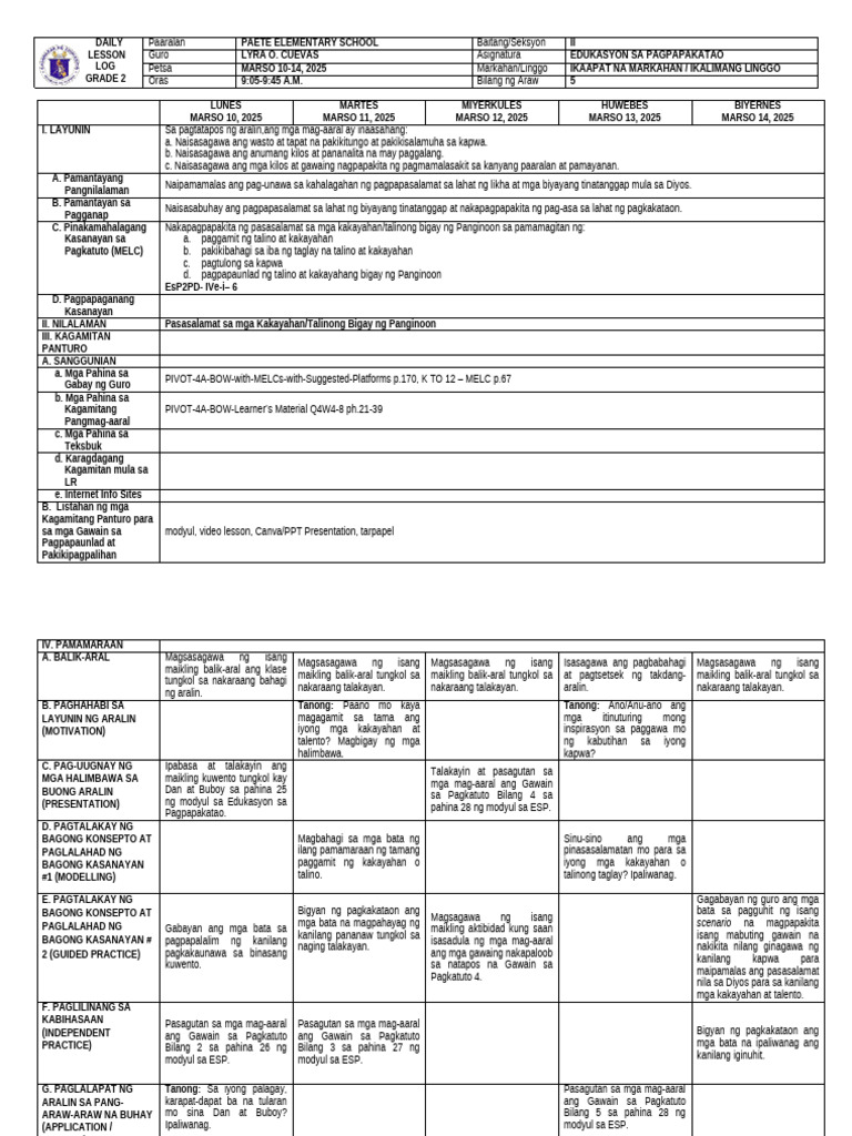 DLL ESP Q4 Week-4-8 Part-2 | PDF