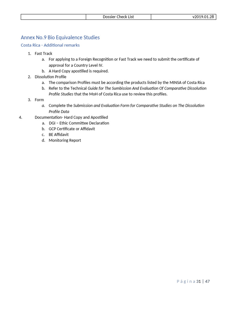 9 - Check - List - Dossier - Annex - 09 - Bio Equivalence Studies | PDF