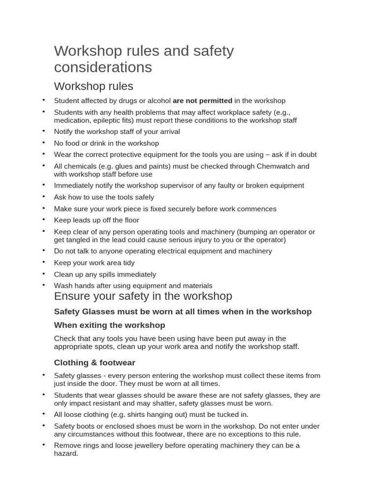 20 Essential Workshop Safety Rules | PDF | Personal Protective ...
