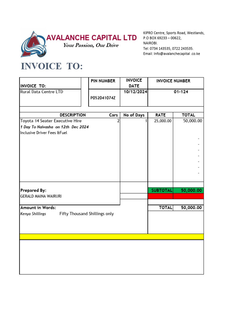 Nrb-Naivasha Trip 12dec 2024 Trip Invoice - xlsx1.pdf1 | PDF