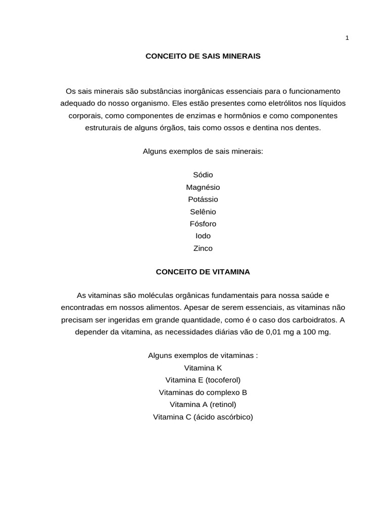 Sais Minerais e Vitaminas. | PDF | Vitamina | Corpo humano