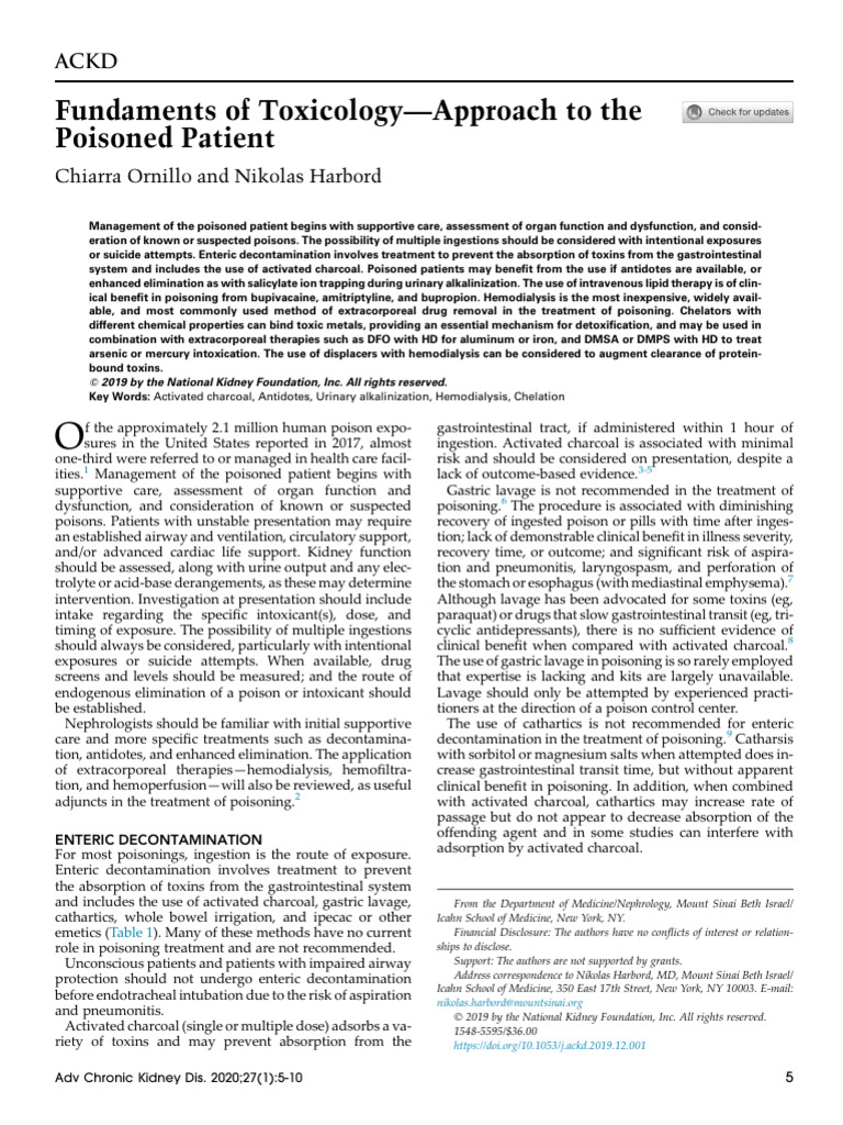 Toxicology Management for Poisoned Patients | PDF | Hemodialysis ...