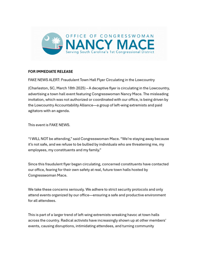 Mace Press Release On Town Hall Invitation | PDF