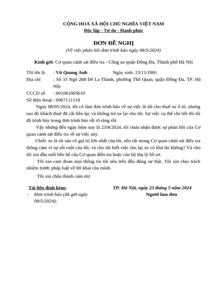 Đơn Trình Báo DDN | PDF