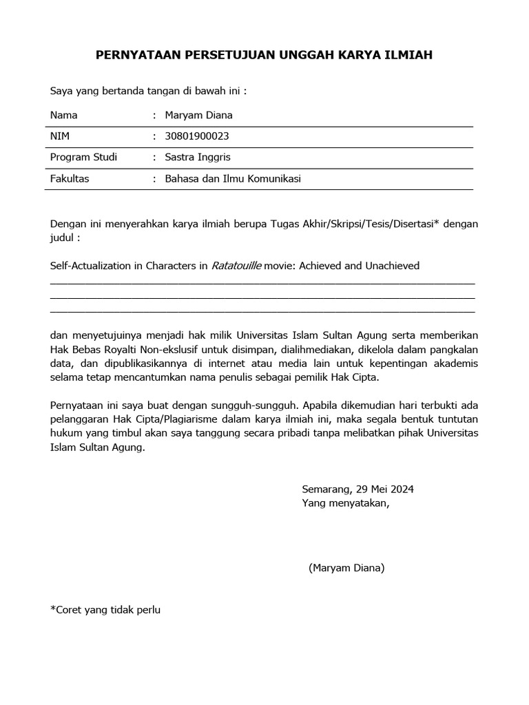 Persetujuan Karya Ilmiah Maryam Diana | PDF