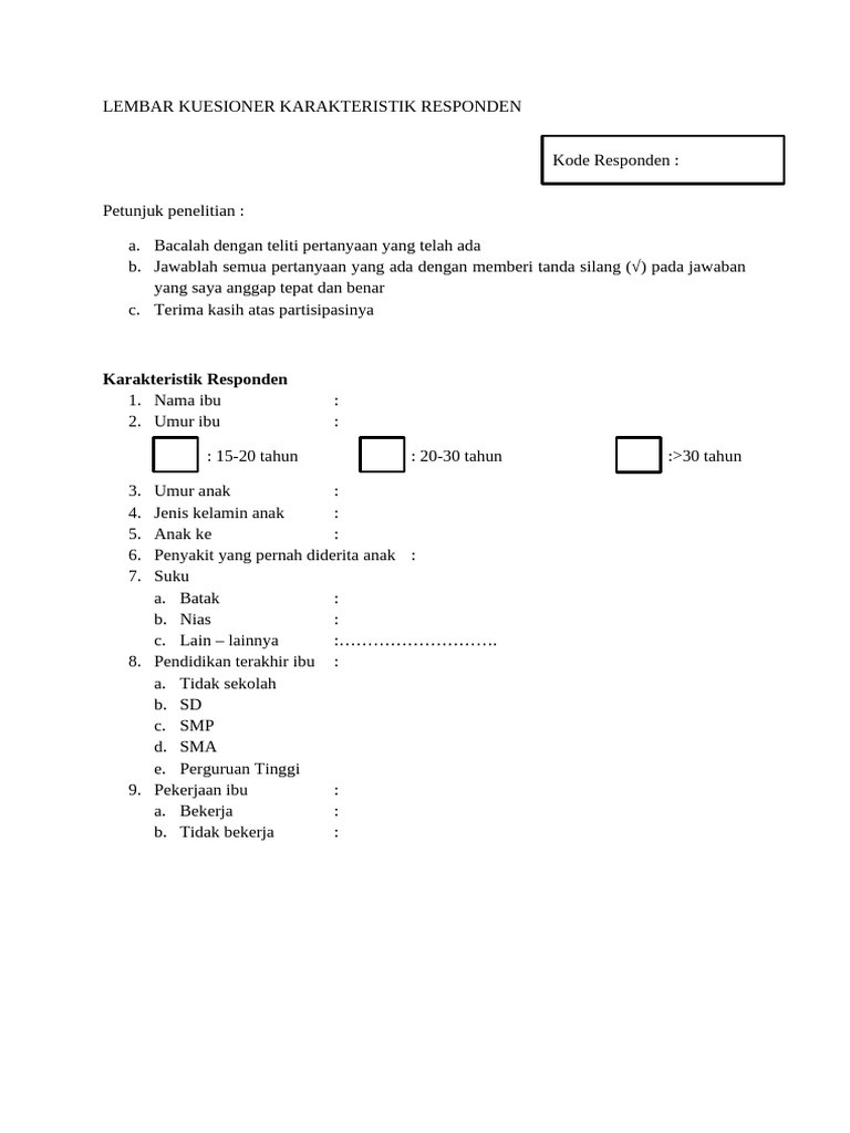Kuesioner Karakteristik Responden dan Pola Asuh | PDF