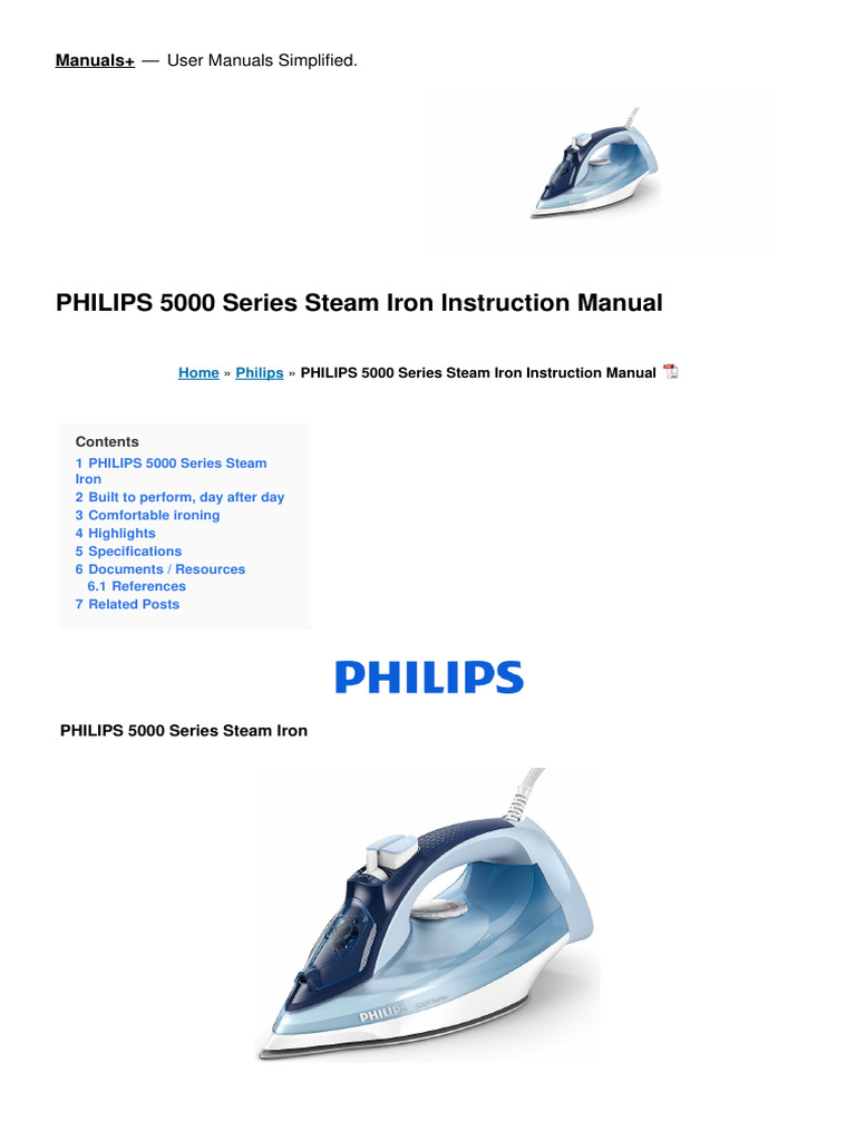Philips 5000 Series Steam Iron Manual | PDF | Steam | Manufactured Goods