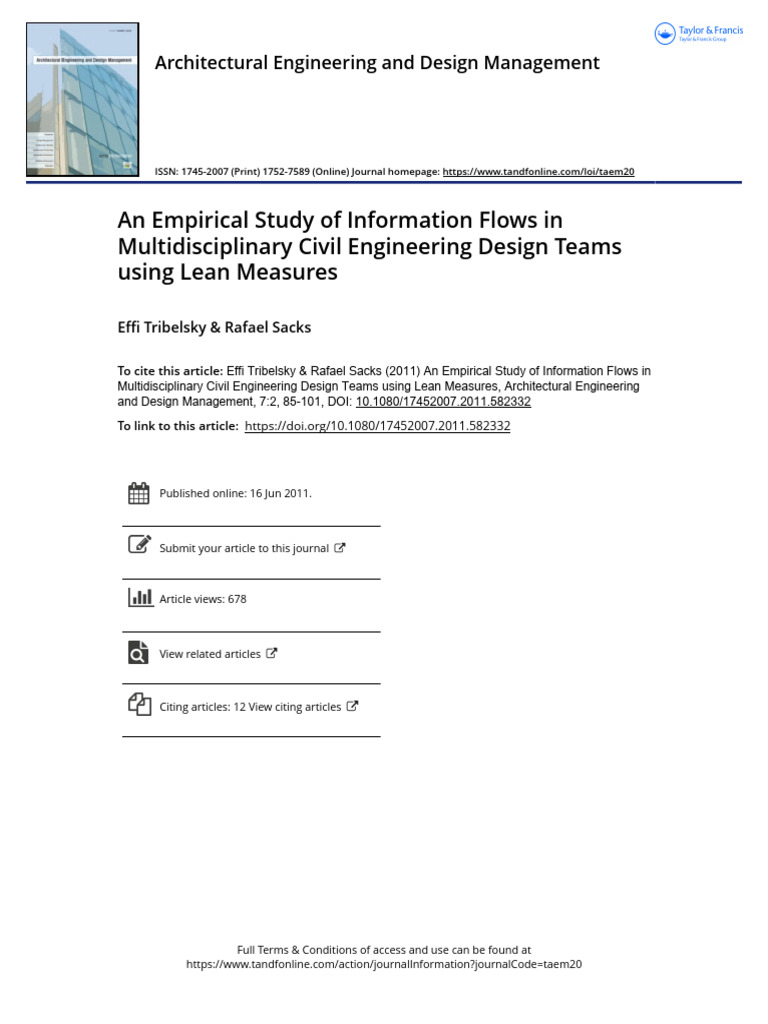 An Empirical Study of Information Flows in Multidisciplinary Civil Engineering Design Teams ...