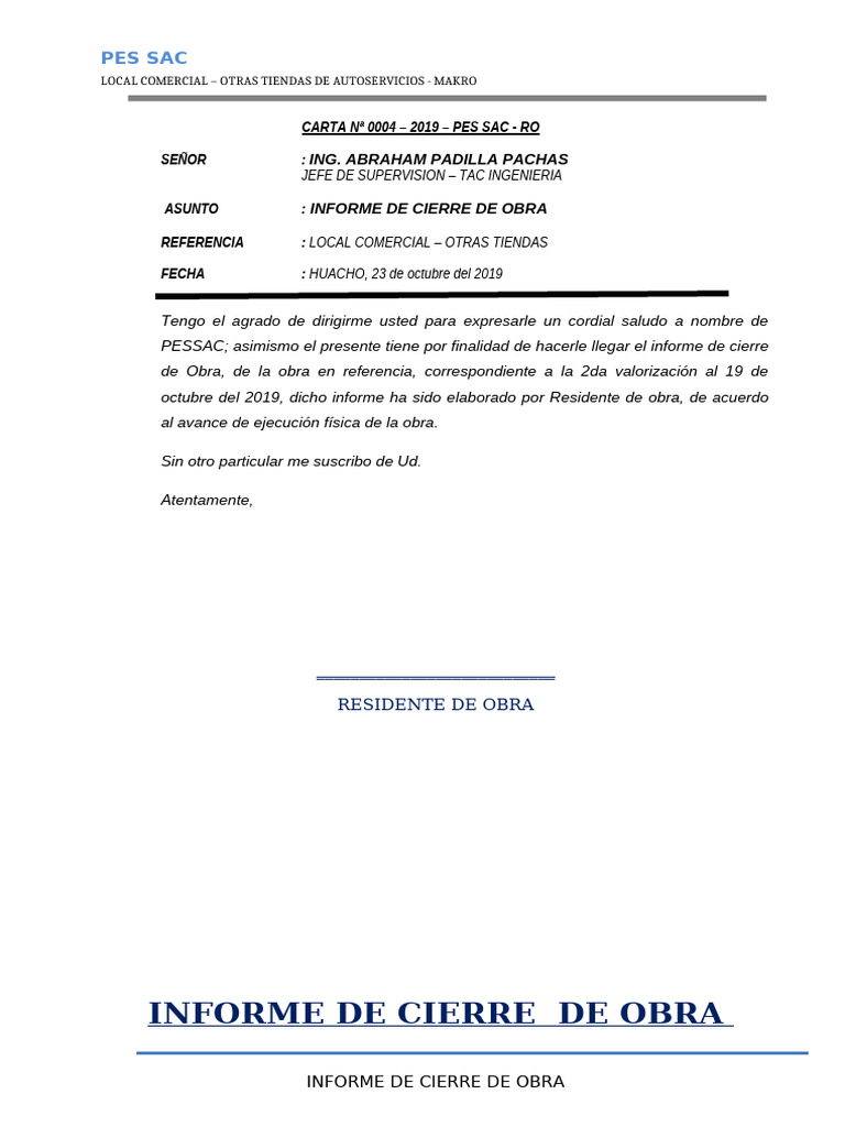 Informe de Cierre de Obra Makro | PDF | Residuos | Materiales