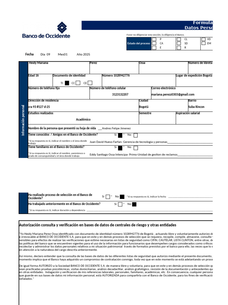 Formulario Datos Personales | PDF | Bancos | Outsourcing