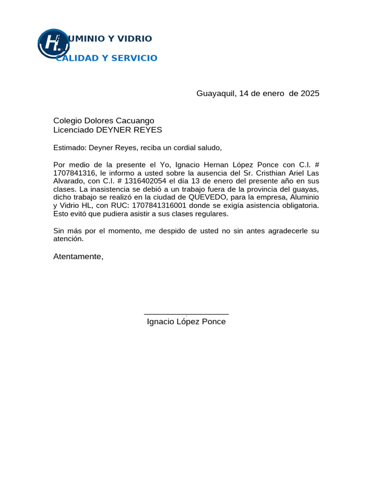 Modelo de Carta para Justificar Faltas en el Colegio (1) | PDF