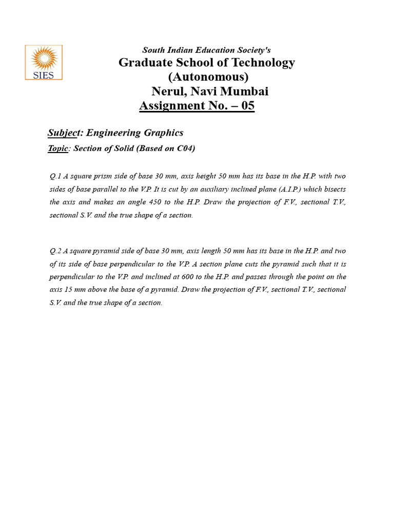 Assignment No 5 Section of Solids | PDF