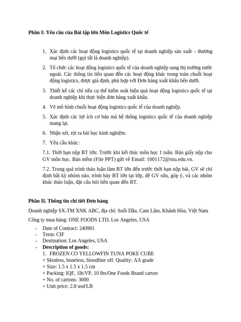 BT L N Môn Logistics QT - USA | PDF