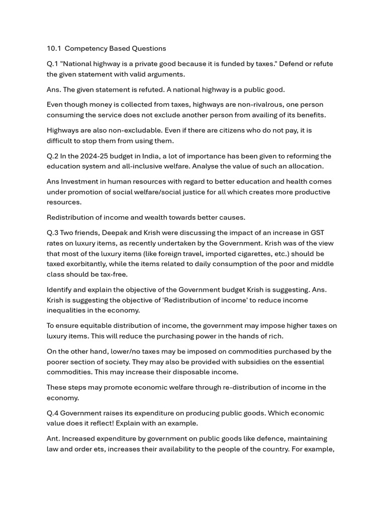 Govt. Budget-1 Competency Based Questions | PDF | Taxes | Redistribution Of Income And Wealth